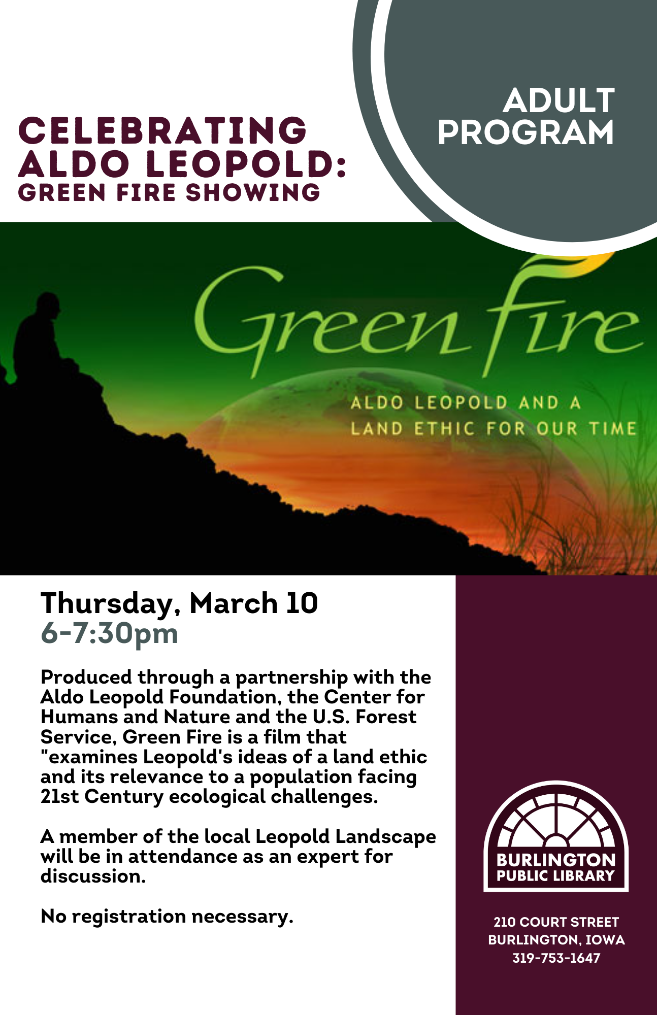 Celebrating Leopold: Green Fire Showing :: Burlington Public Library