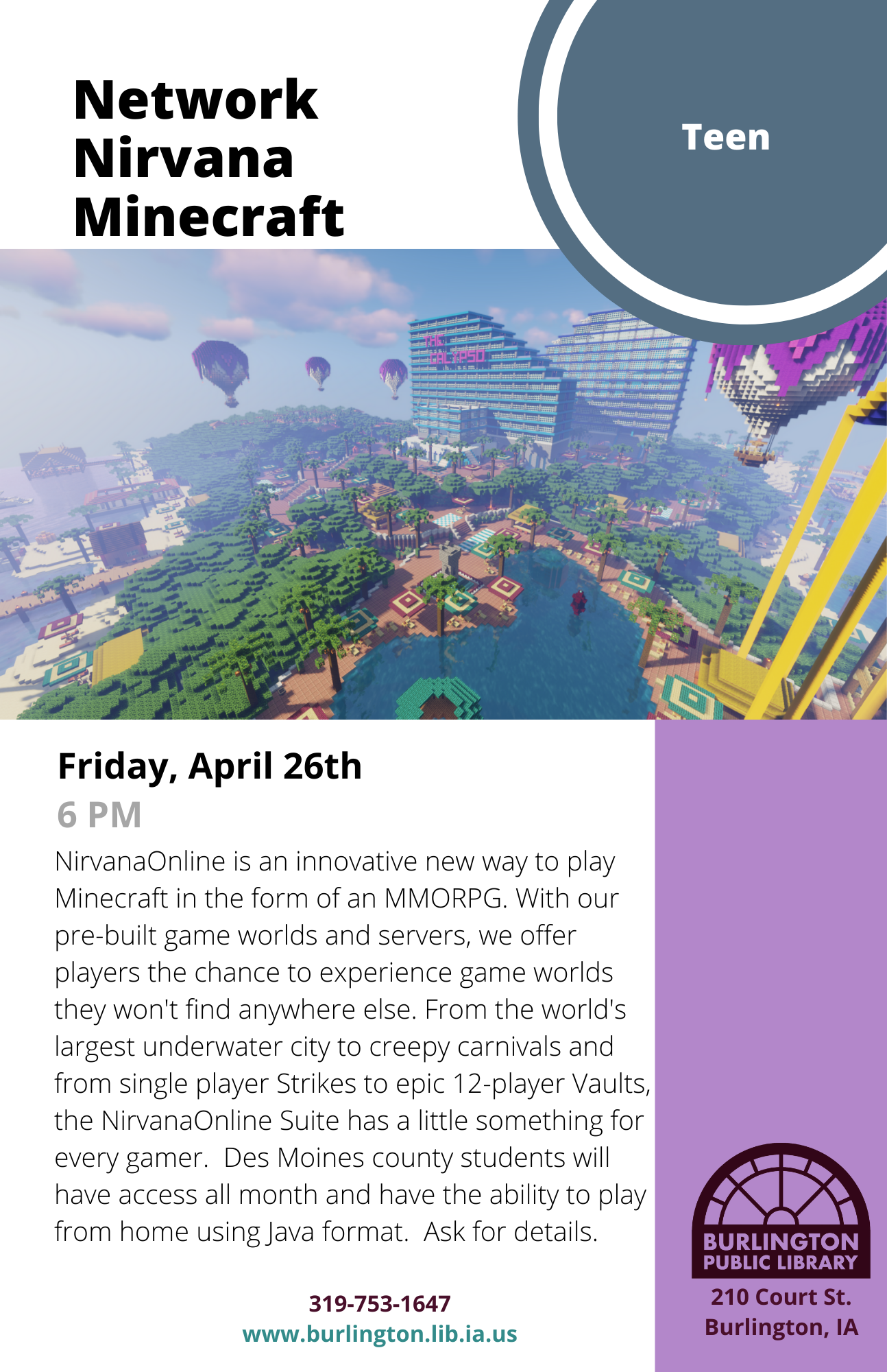 Network Nirvana Minecraft :: Burlington Public Library